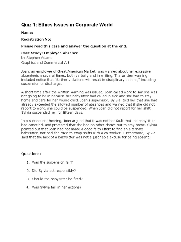 Quiz 1: Ethics Issues in Corporate World | PDF