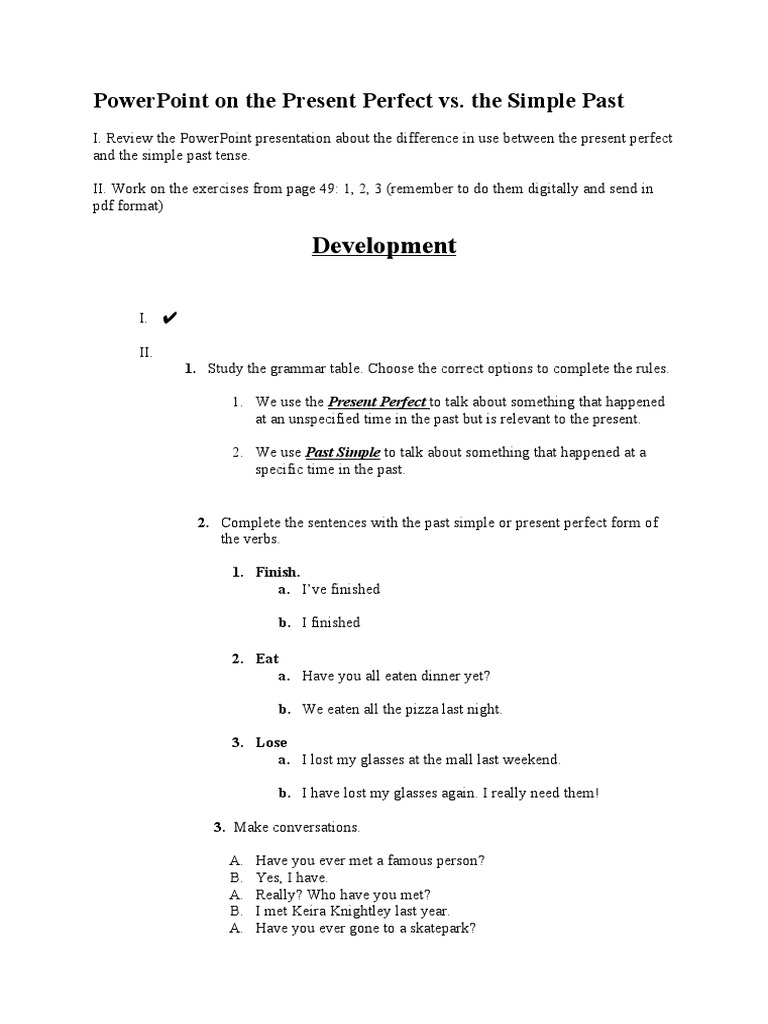 Present Perfect vs. Simple Past Guide | PDF