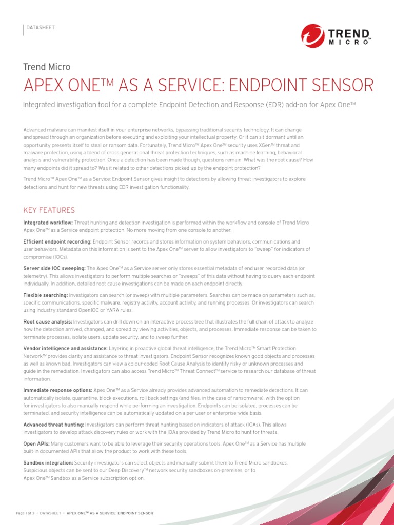 Apex One™ As A Service: Endpoint Sensor: Trend Micro | PDF | Malware ...