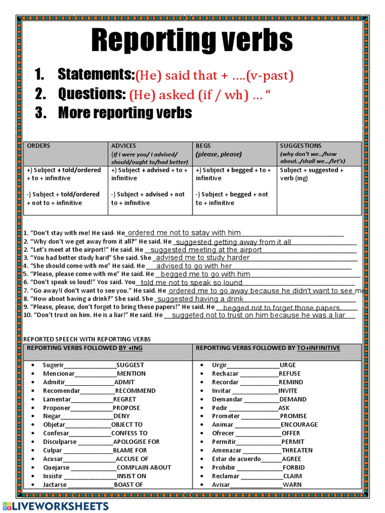 Statements: 2. Questions: 3. More Reporting Verbs | PDF