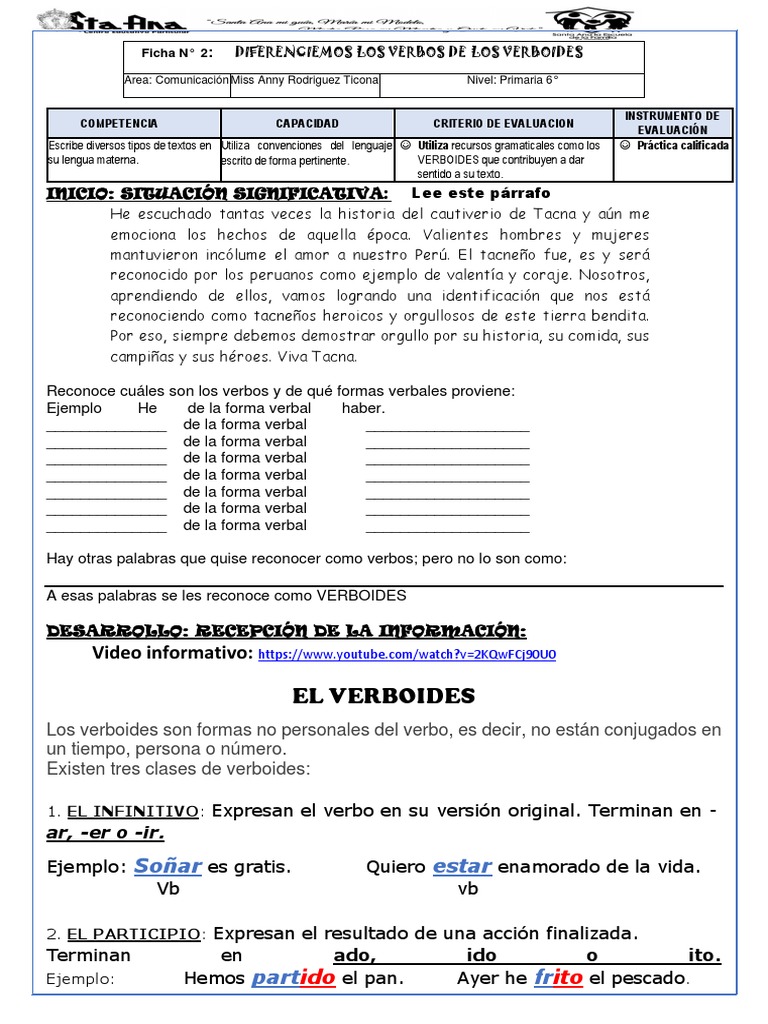 Ejercicios de Verboides para Primaria | PDF | Verbo | Tipología Lingüística