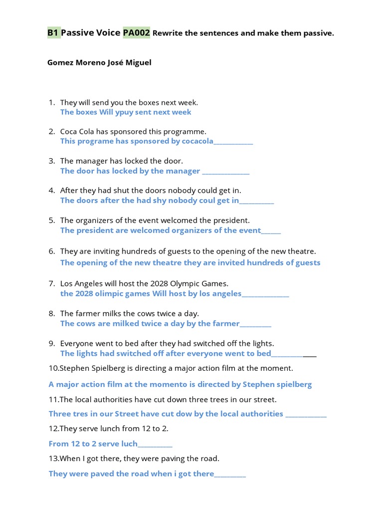 Passive Voice - PDF Grammar Worksheet - B1 - PA002 | PDF | Games ...