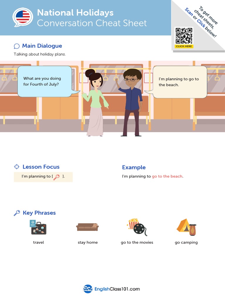 National Holidays Conversation Cheat Sheet: Main Dialogue | PDF