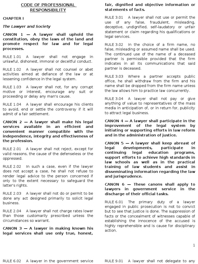 Code of Professional Responsibility | PDF | Lawyer | Practice Of Law