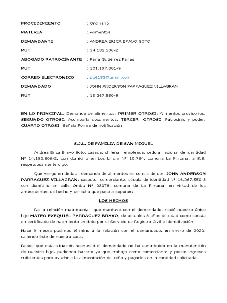 Demanda Corregida | PDF | Pensión alimenticia | Información del gobierno