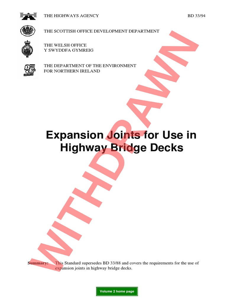 BD 33-94 Expansion Joints For Use in Highway Bridge Decks | PDF ...