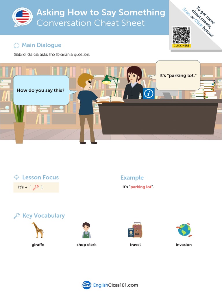 Asking How To Say Something Conversation Cheat Sheet: Main Dialogue | PDF