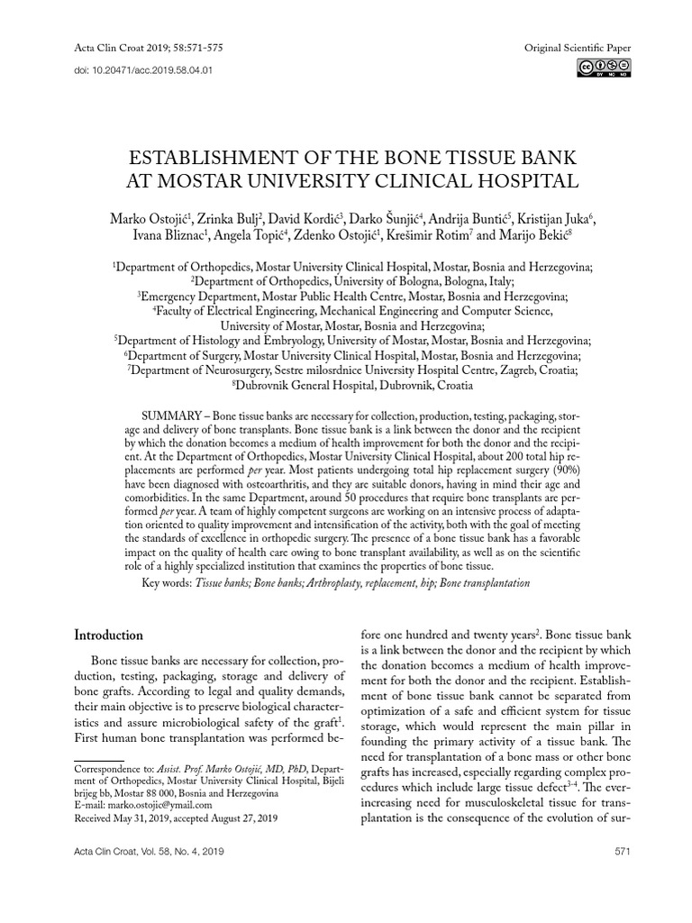 Establishment of The Bone Tissue Bank at Mostar University Clinical ...