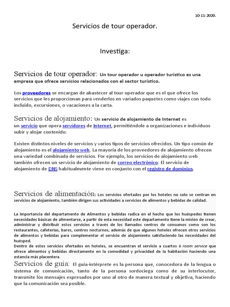 Servicios de Tour Operador | PDF | Hotel | Turismo