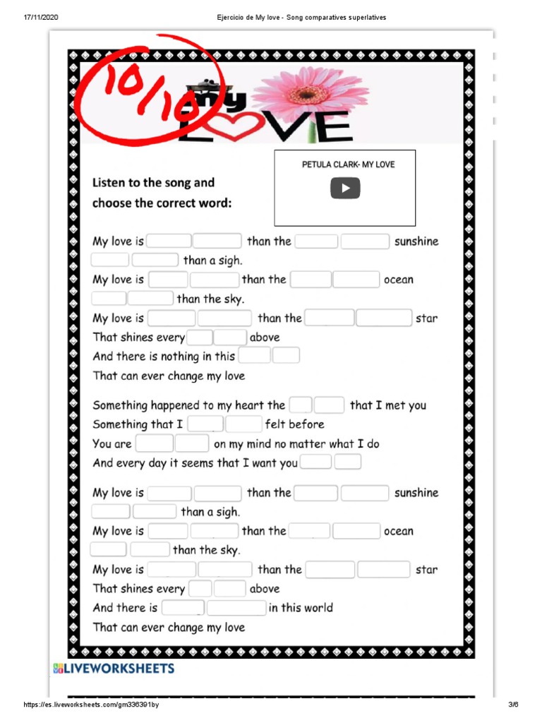 Ejercicio de My Love - Song Comparatives Superlatives | PDF