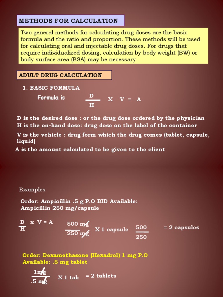 Drug Dose Calculation Methods | PDF | Dose (Biochemistry) | Chemistry