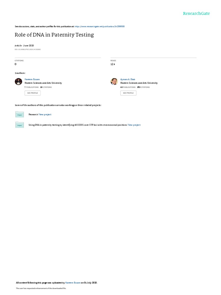 Role of DNA in Paternity Testing | PDF | Polymerase Chain Reaction ...