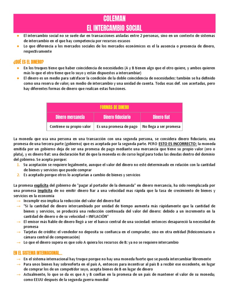 COLEMAN - El Intercambio Social | PDF | Dinero | Comercio