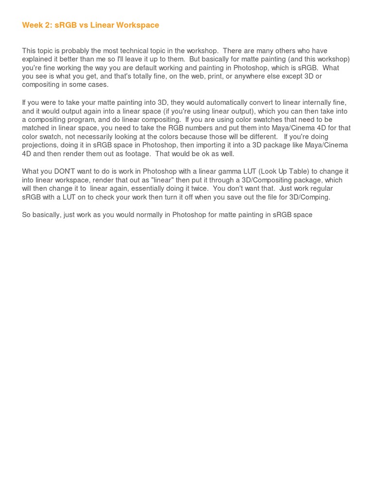 SRGB Vs Linear Workspace | PDF