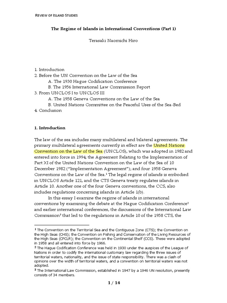 The Regime of Islands in International Conventions | PDF | Territorial ...
