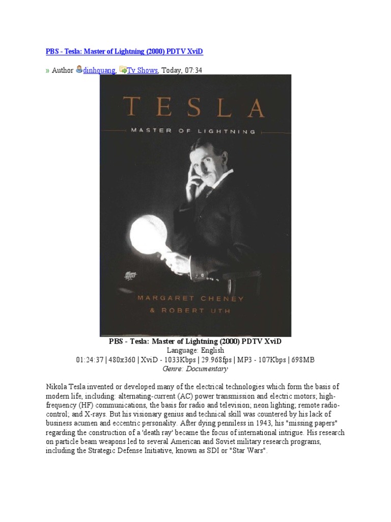 Dinhquang TV Shows: Pbs - Tesla: Master of Lightning (2000) PDTV Xvid ...