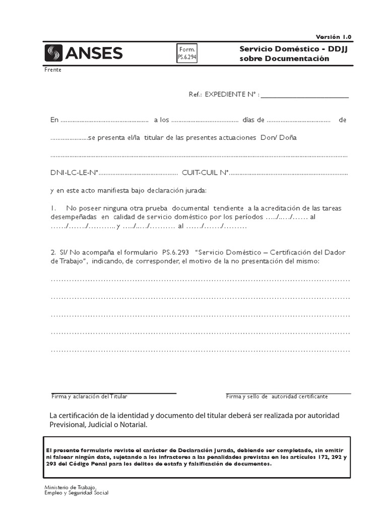 PS 6294 DDJJ Servicio Domestico PDF | PDF