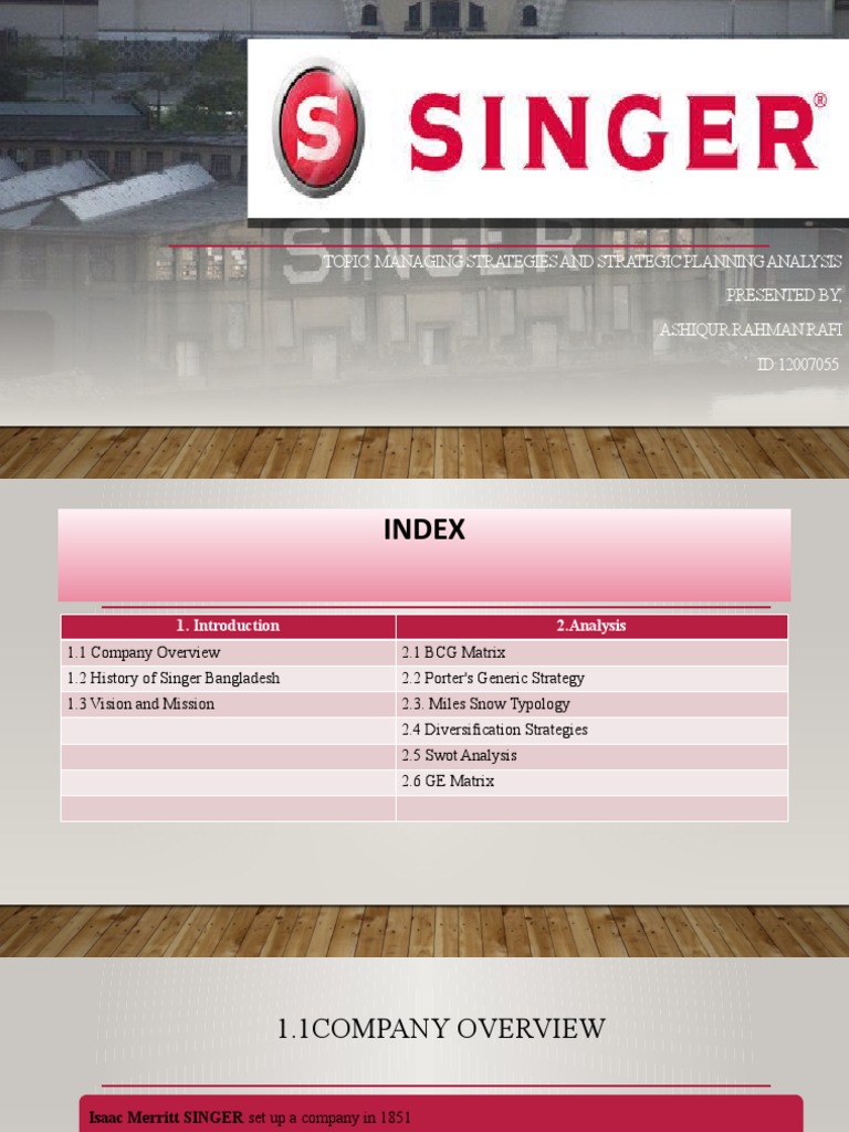 Presentation o Management Strategy and Strategic Planning of Singer ...