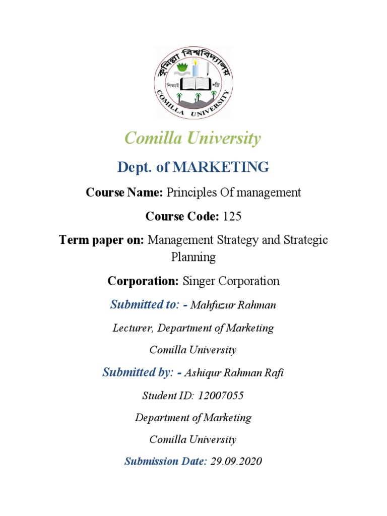Term Paper On Marketing Strategy and Strategic Plannig of Singer ...