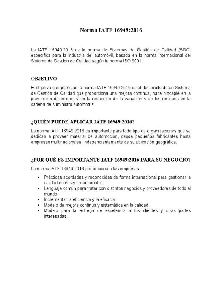 Norma IATF 16949 | PDF | Industria automotriz | Calidad (comercial)