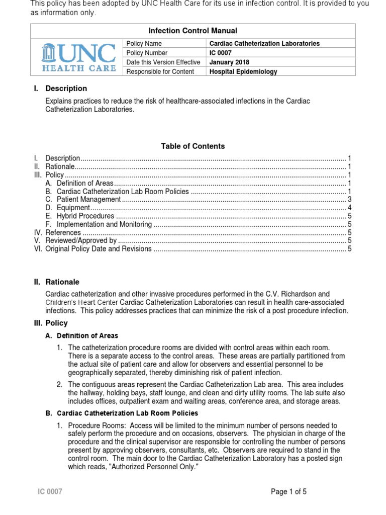 Infection Control in Cardiac Labs | PDF | Infection Control | Catheter
