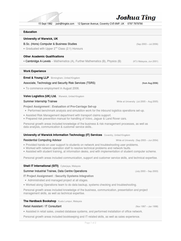 Joshua CV | PDF | Computing | Computing And Information Technology