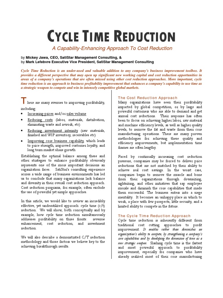 Cycle Time Reduction | Inventory | Profit (Economics)