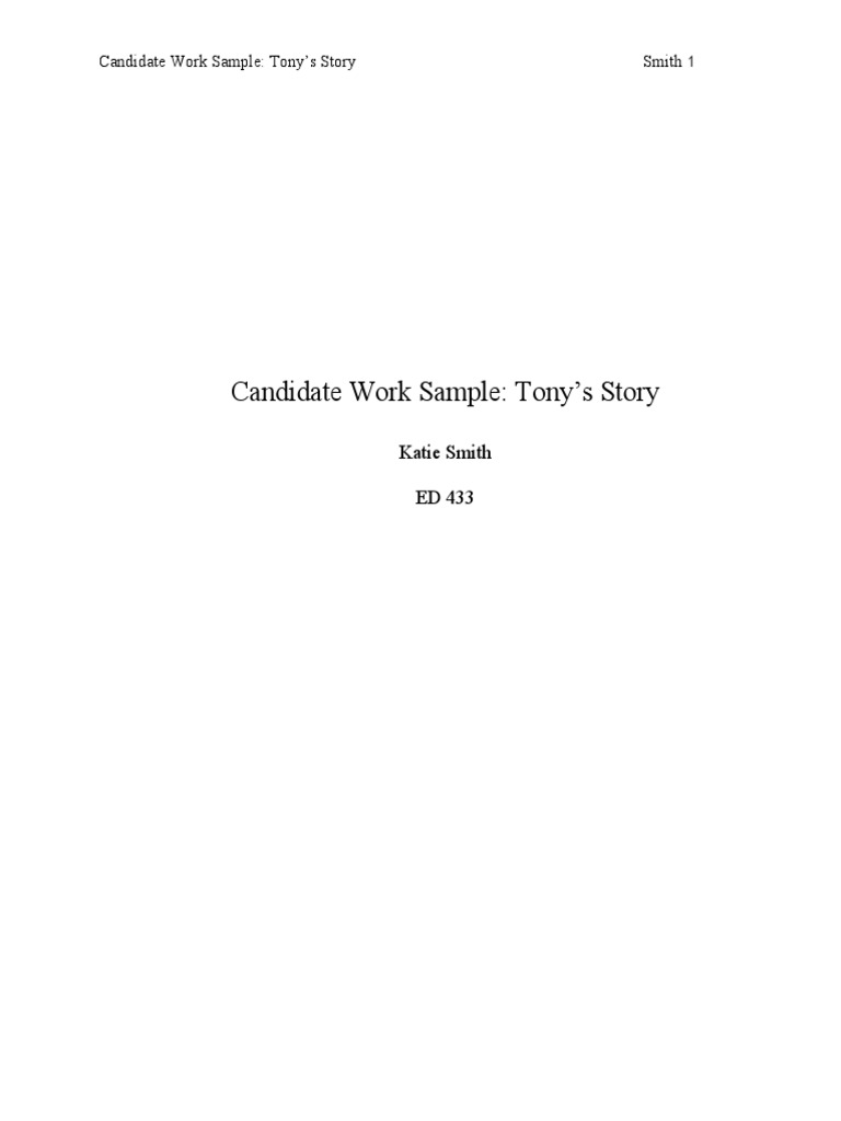 Candidate Work Sample: Tony's Story Smith | Download Free PDF | Learning | Applied Psychology