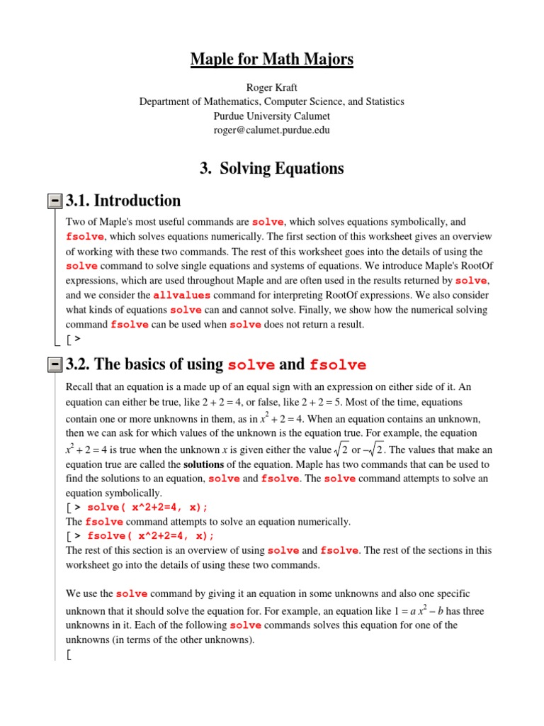 Maple For Math Majors: Solve Fsolve | PDF | Polynomial | Zero Of A Function