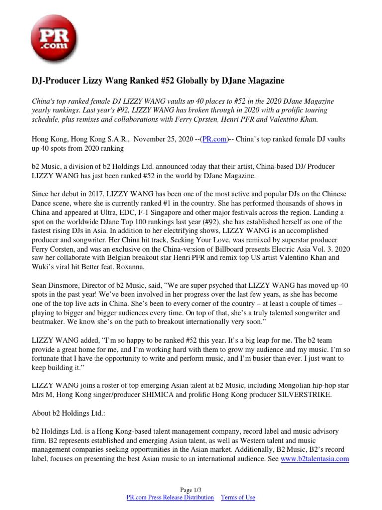Lizzy Wang Rises to #52 in DJ Rankings | PDF | Popular Music | Music ...