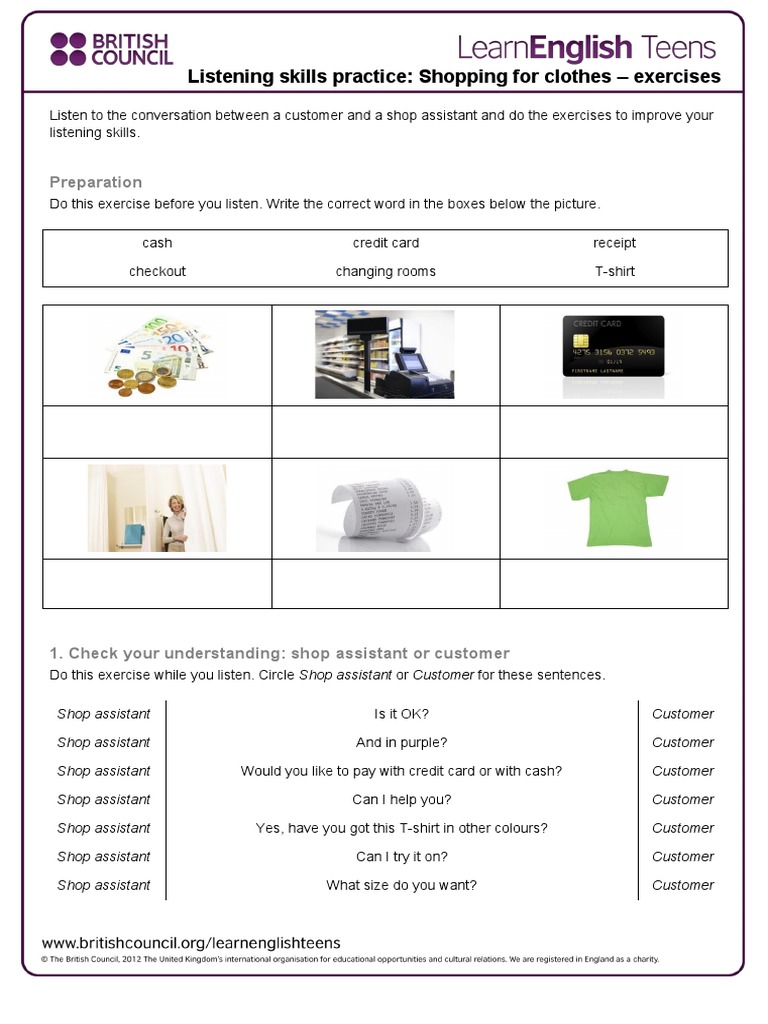 Shopping for Clothes Listening Exercises | PDF