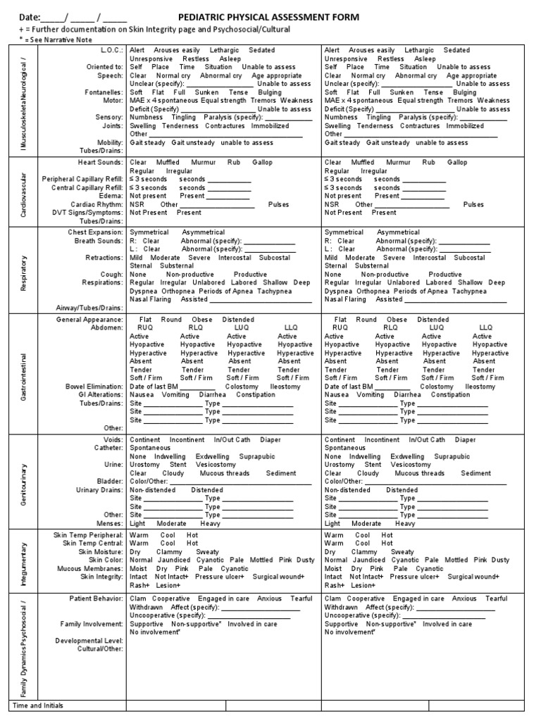 Pediatric Head-to-Toe Assessment Form | PDF | Symptoms And Signs ...