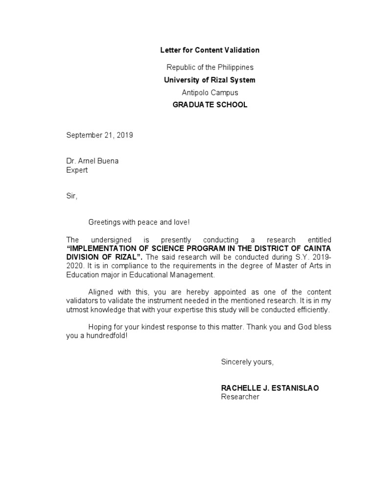 Letter for Content Validation of Research | PDF | Learning | Science