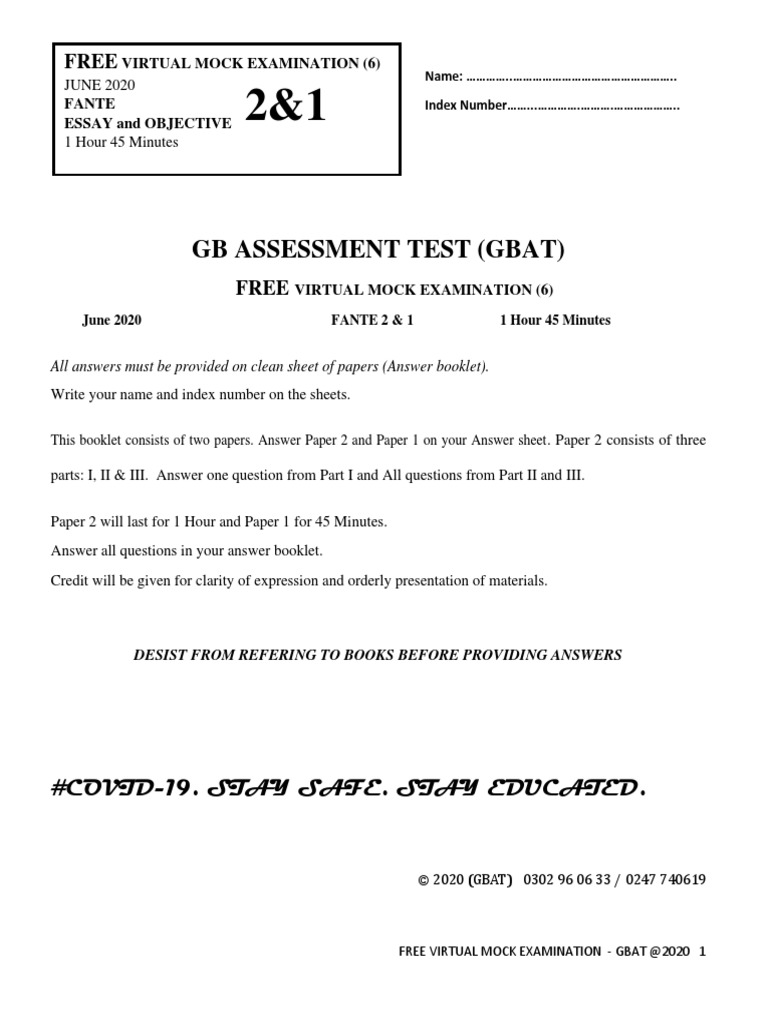 GB Assessment Test (Gbat) : #Covid-19. Stay Safe. Stay Educated | PDF