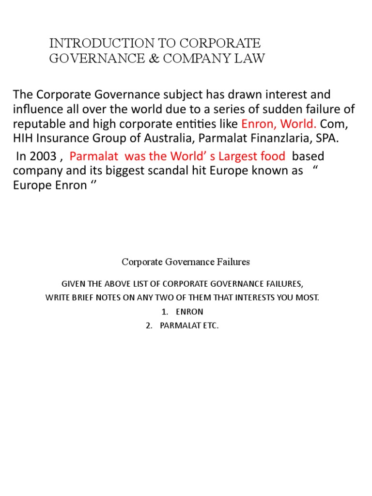 Introduction To Corporate Governance & Company Law: Enron, World ...