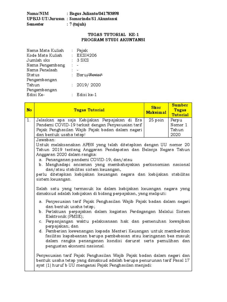 TUGAS 1 - Perpajakan | PDF