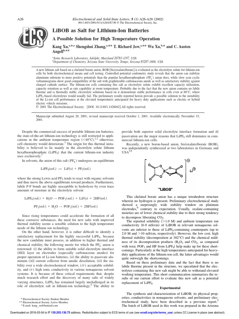 Libob As Salt For Lithium-Ion Batteries: A Possible Solution For High ...