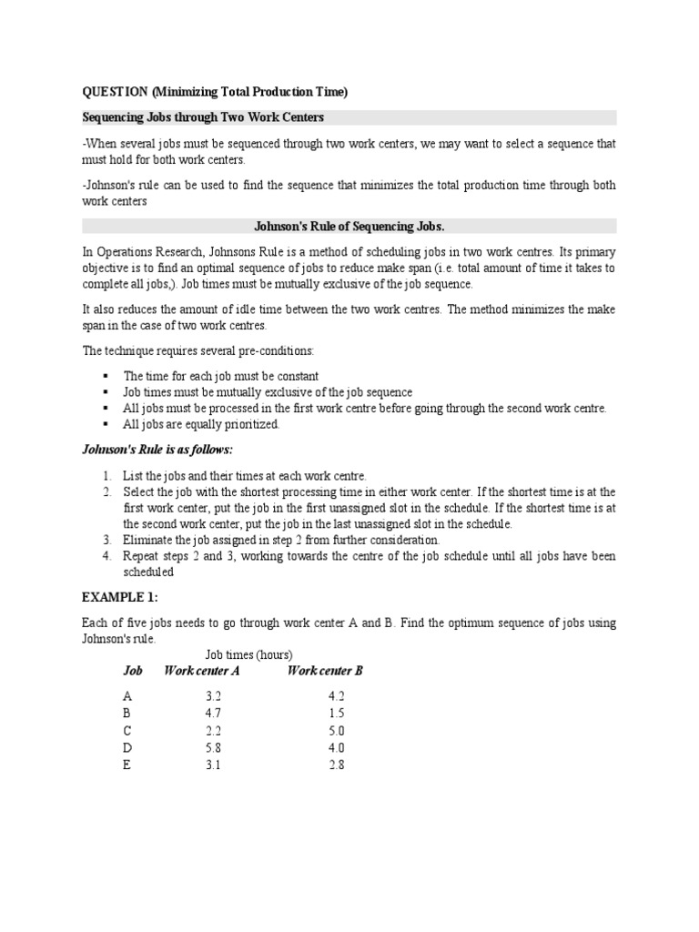 QUESTION (Minimizing Total Production Time) Sequencing Jobs Through Two ...