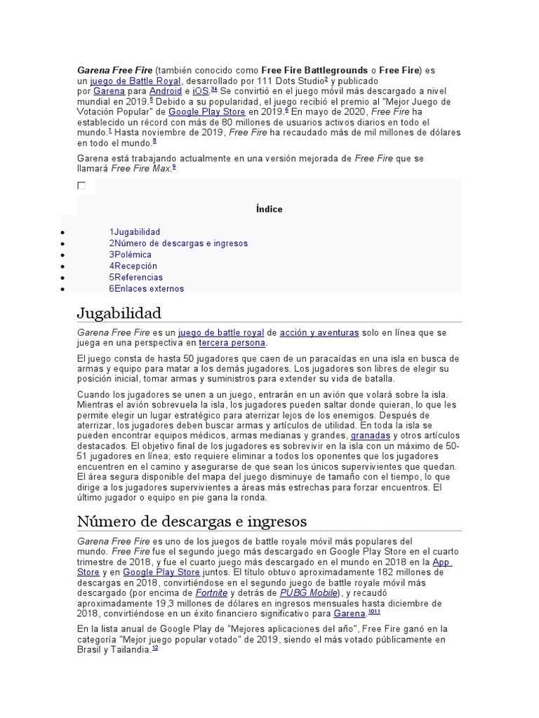 Garena Free Fire | PDF | Videojuego Gameplay | Empresas de software de ...