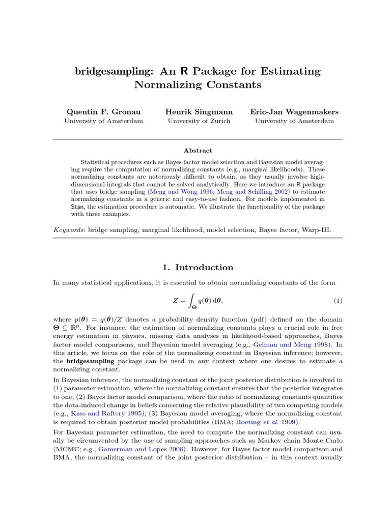 Bridgesampling: An R Package For Estimating Normalizing Constants | PDF ...