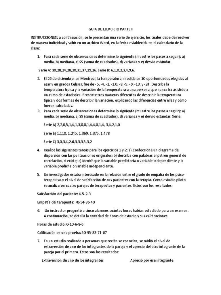 Guia de Ejercicio Parte 2 | PDF | Desviación Estándar | Enseñanza de matemática