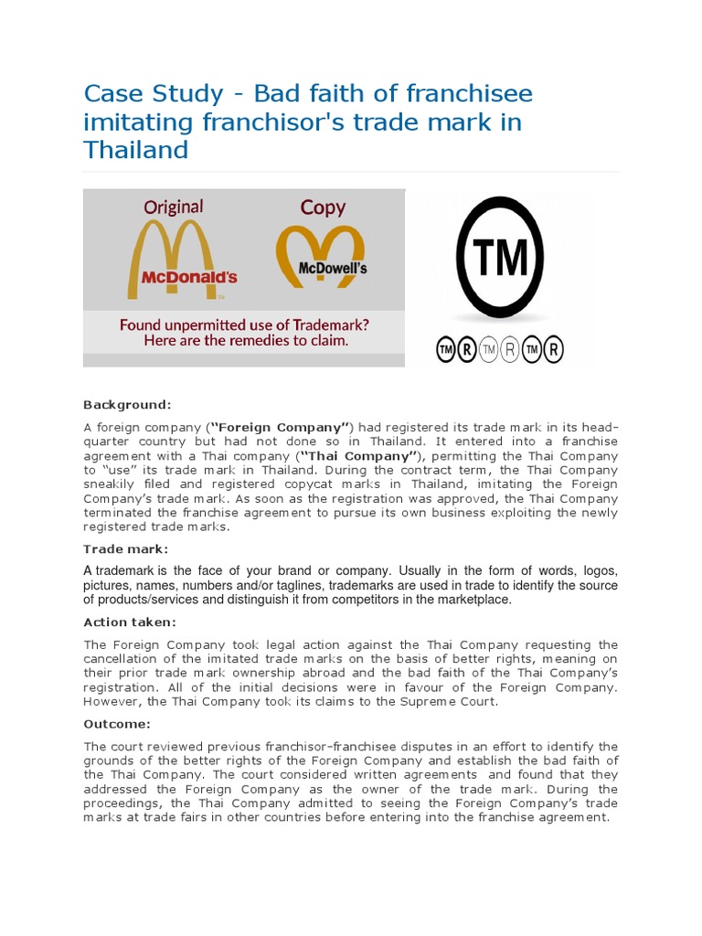 Example Case Study - Intellectual Property | PDF | Franchising | Trademark