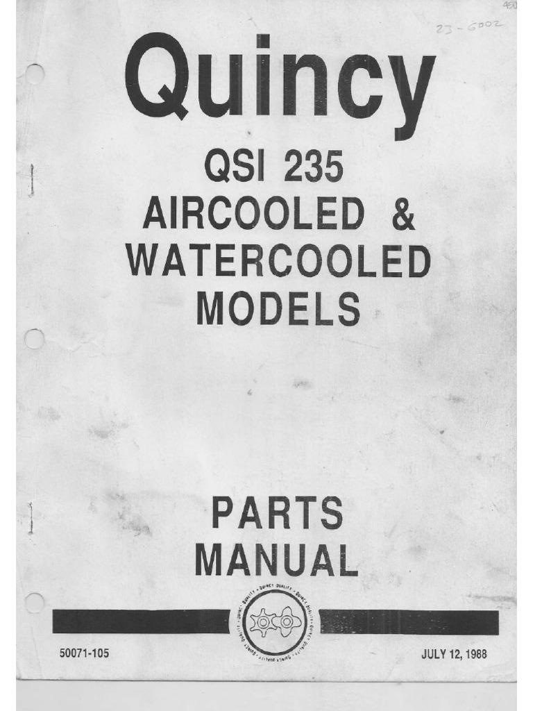 QUINCY QSI 235 AIRCOOLED AND WATERCOOLED MODELS-Parts Manual | PDF