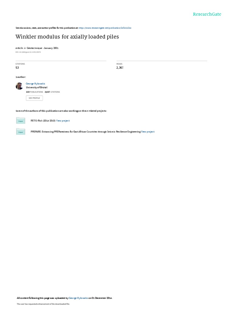 Winkler Modulus For Axially Loaded Piles: Géotechnique January 2001 ...