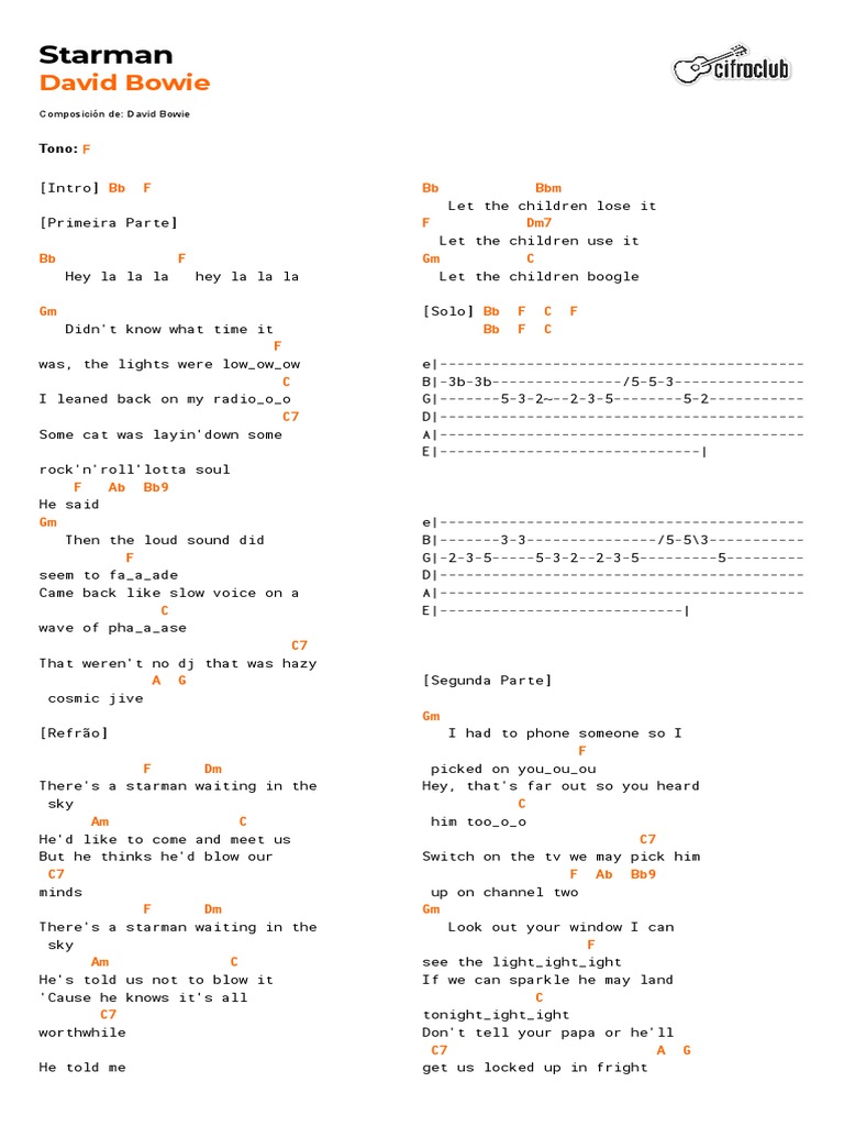 Starman Chords & Lyrics | PDF | David Bowie