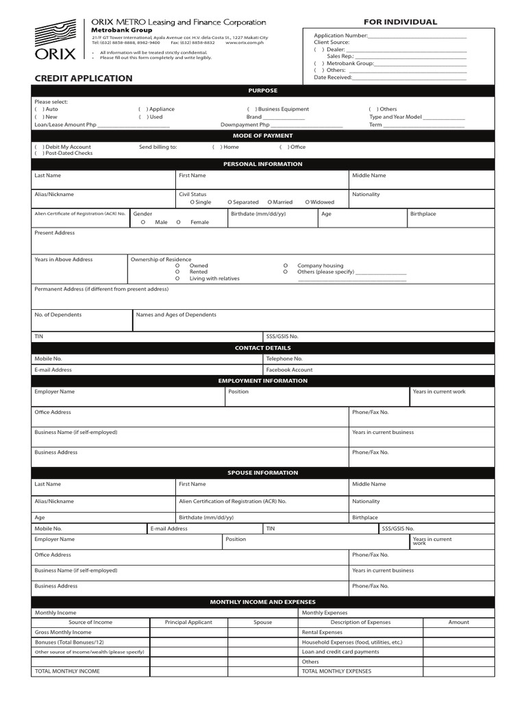 Credit Application Forms - Individual and Corporation | PDF ...