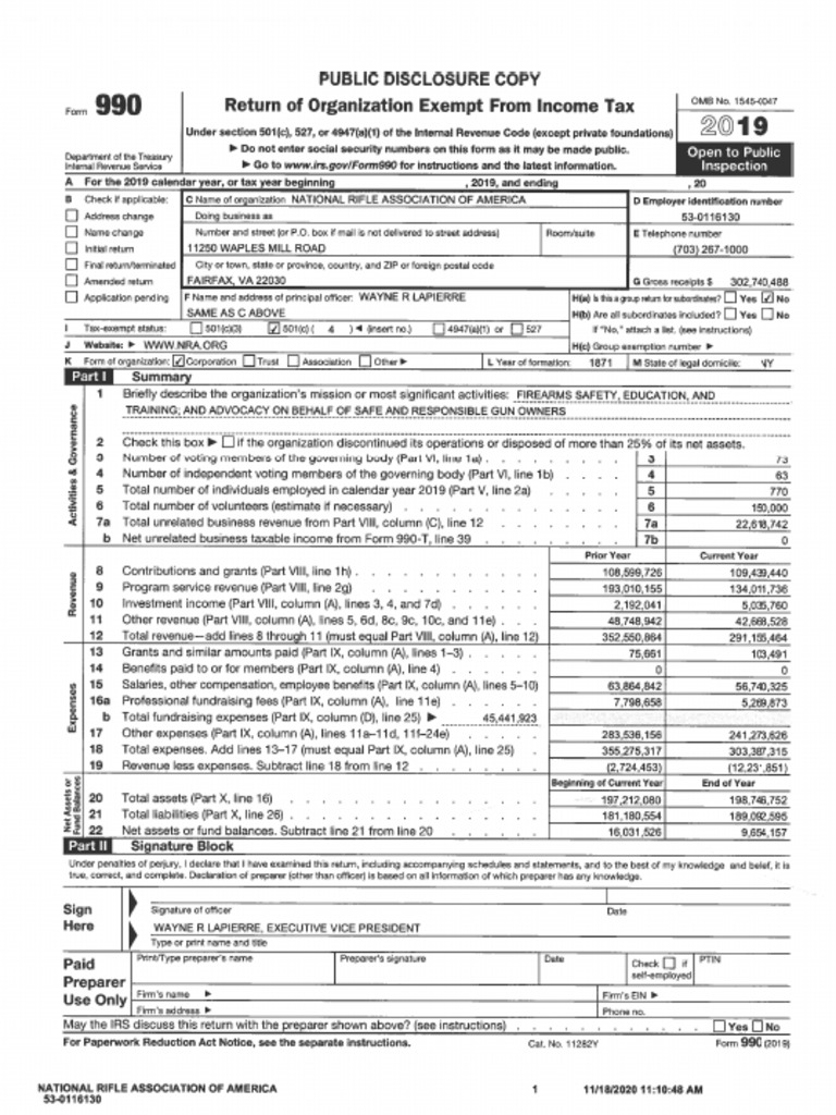 NRA 2019 IRS Form 990 | PDF