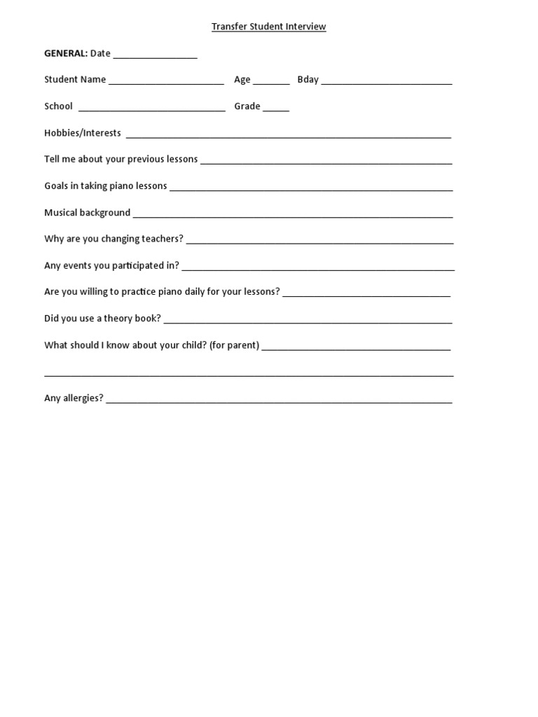 Transfer Student Interview Form | PDF
