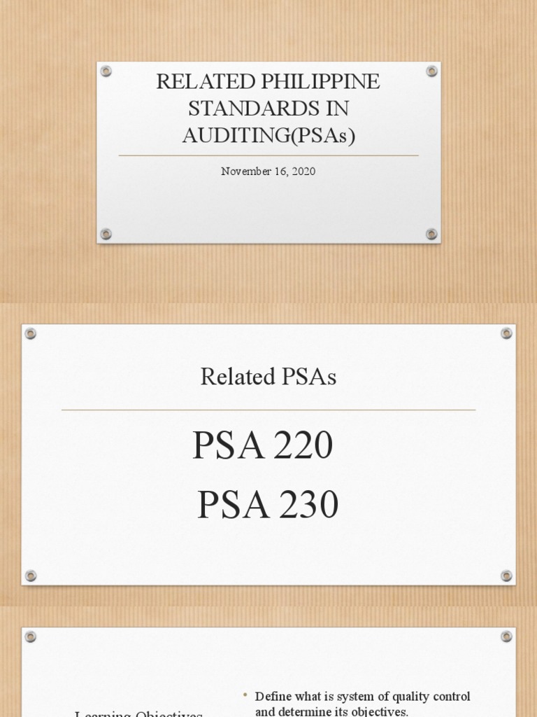 Related Philippine Standards in Auditing (Psas) : November 16, 2020 ...