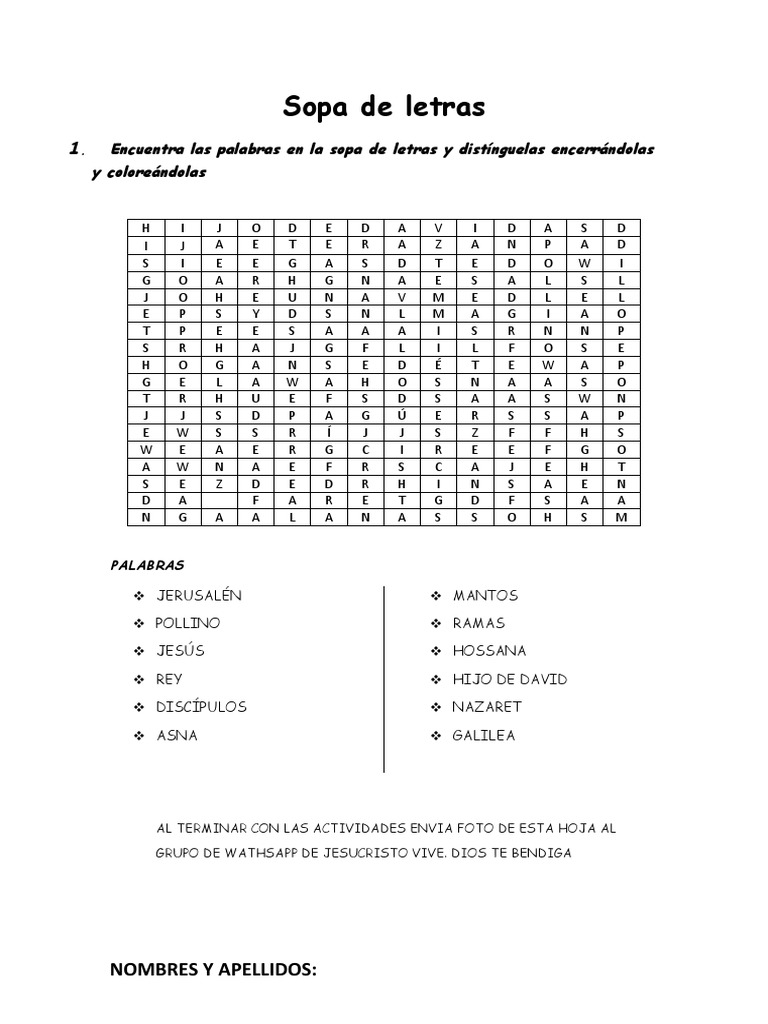 Entrada Triunfal de Jesus Sopa de Letras | PDF